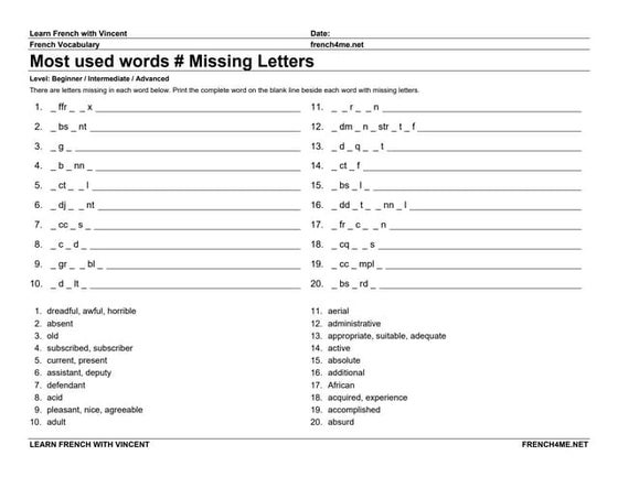 Learn french # exercises # the most used verbs in french language | PDF