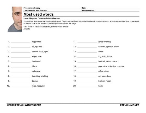 Learn french # exercises # the most used verbs in french language | PDF