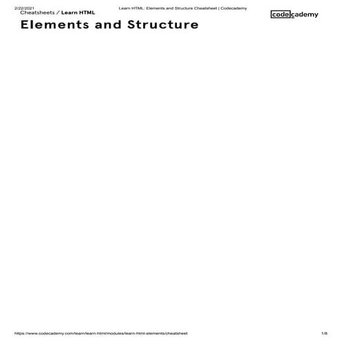 Learn Html Elements And Structure Cheatsheet Codecademy Pdf 