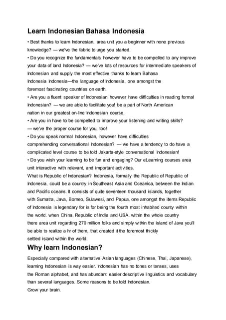 Learn to speak indonesian | PDF | Asia Travel | Travel Locations
