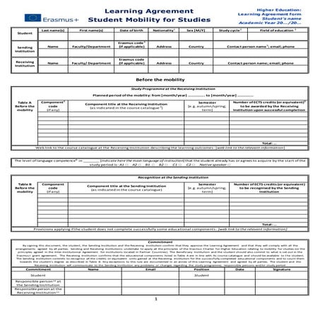 Learning Agreement Student Mobility for Studies | DOCX