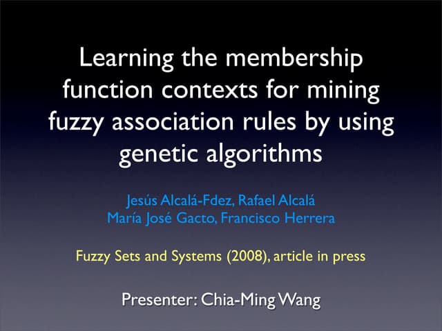 Learning The Membership Function Contexts For Mining Fuzzy Association 7231