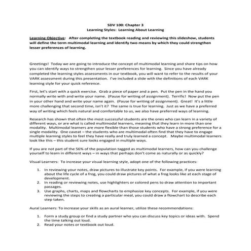 Learning about learning script chapter 3 | PDF