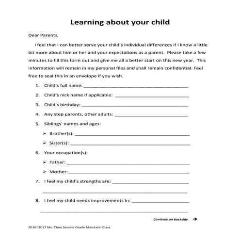 Learning about your child beginning of year | PDF