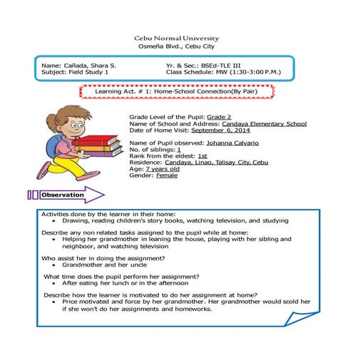 Learning act# 1 home school connection | DOCX