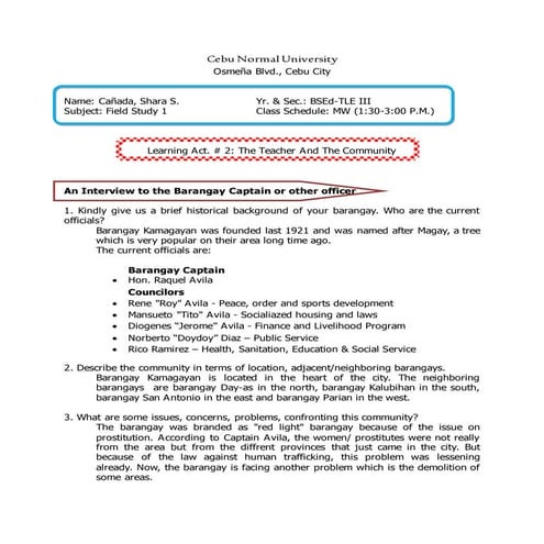 Learning act# 2 the teacher and the community | DOCX