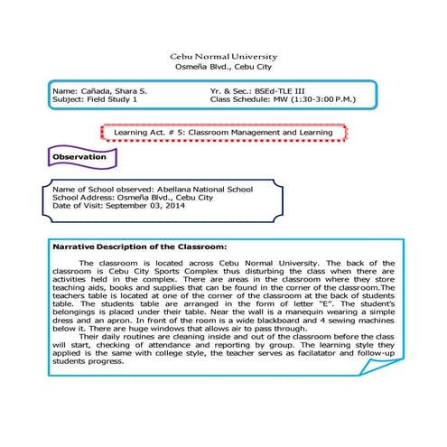Learning act# 5 classroom management and learning | PDF
