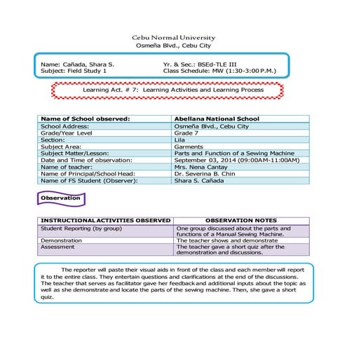 Learning act# 7 learning activities and learning process | DOCX