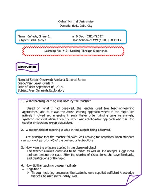 Learning act# 7 learning activities and learning process | DOCX ...