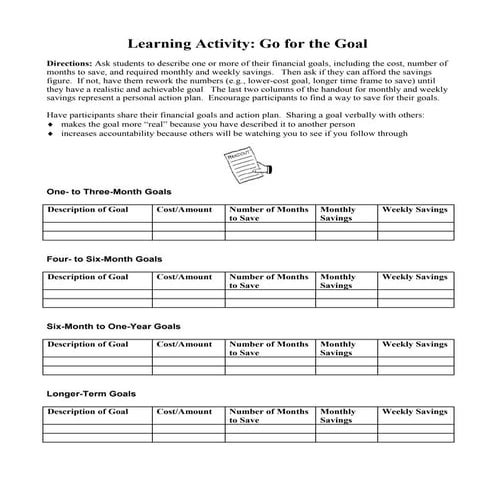 Learning Activity: Go For the Goal | PDF
