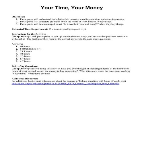 Learning Activity: Your Time-Your Money | PDF
