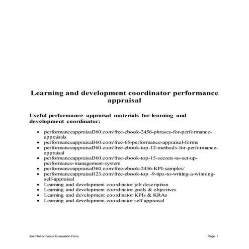 Learning and development coordinator performance appraisal | DOCX