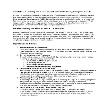 learning and development specialist..... | PDF