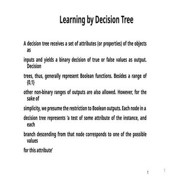 Learning by Decision Tree Learning by Decision Tree | PPT