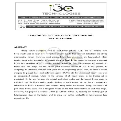 Learning Compact Binary Face Descriptor For Face Recognition Pdf