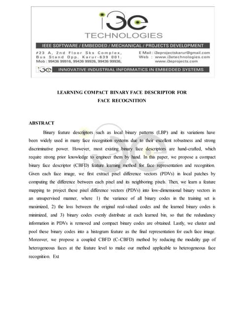 Learning Compact Binary Face Descriptor For Face Recognition Pdf