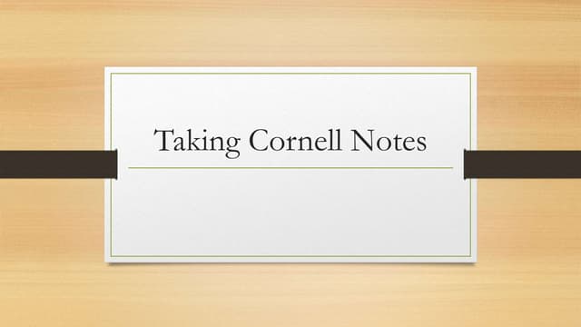 How to Take Cornell Notes | PPT
