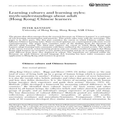 Learning cultures and learning styles | PDF