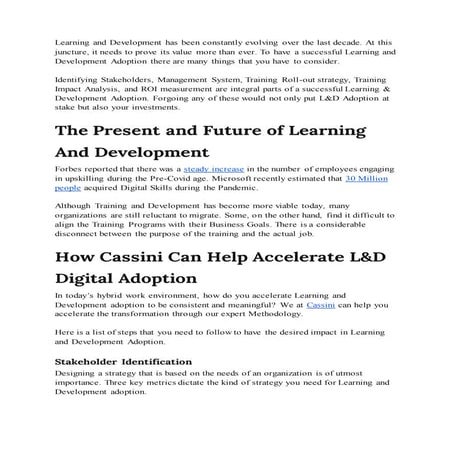 Learning and development adoption is astonishingly easy with Cassini | PDF