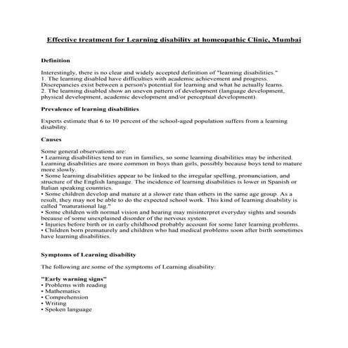 Learning disability and its homeopathy treatment | DOC