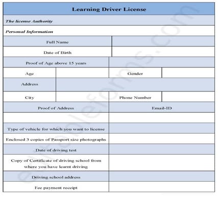 Learning Driver License Fillable PDF Template | PDF