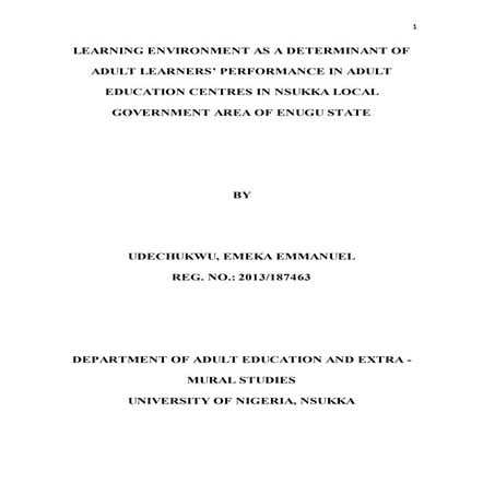 Learning environment as a determinant of adult learners' performance in ...