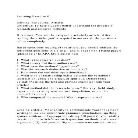 Learning Exercise #1Delving into Journal ArticlesObjective To.docx