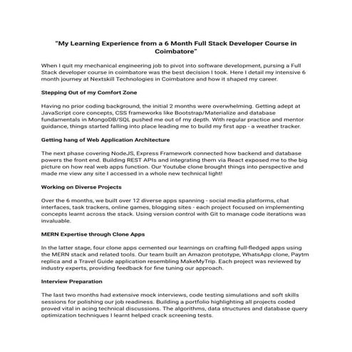 Learning Experience from Full Stack Developer Course in Coimbatore.pdf