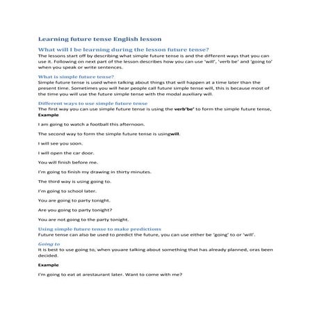 Learning future tense English lesson | DOCX