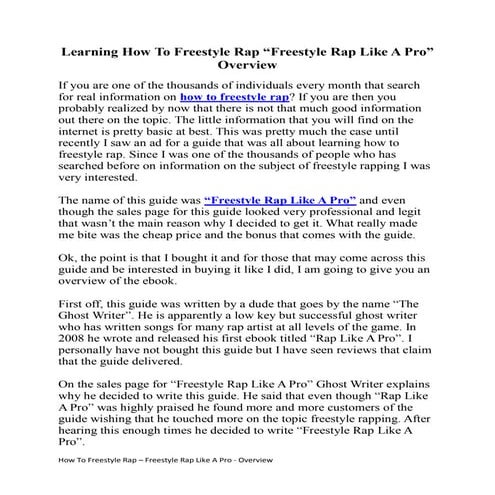 Learning How To Freestyle Rap “Freestyle Rap Like A Pro” Overview | PDF | Hip Hop Music | Music