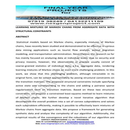 LEARNING MIXTURES OF MARKOV CHAINS FROM AGGREGATE DATA WITH STRUCTURAL ...