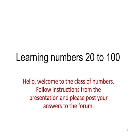Learning numbers 20 to 100 | PPTX