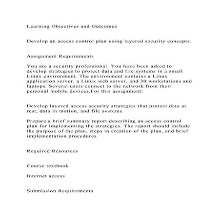 Learning Objectives and OutcomesDevelop an access control plan.docx ...