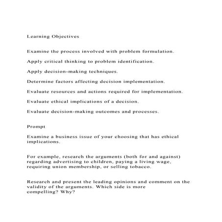 Learning ObjectivesExamine the process involved with probl.docx