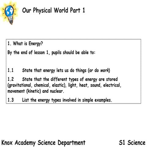 Learning Objectives For Our Physical World Part 1 | PPT