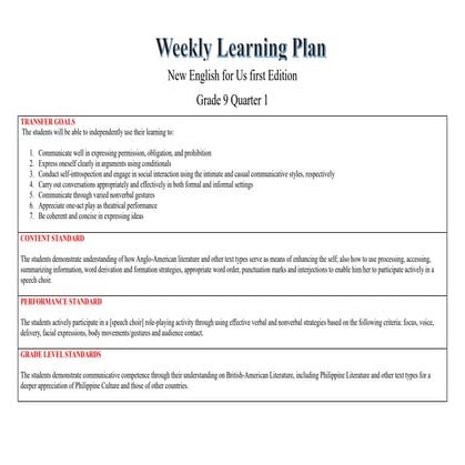 learning plan.for all grade level lay out | PPT