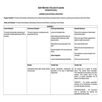 Learning Plan PE 8.doc Physical education | DOC