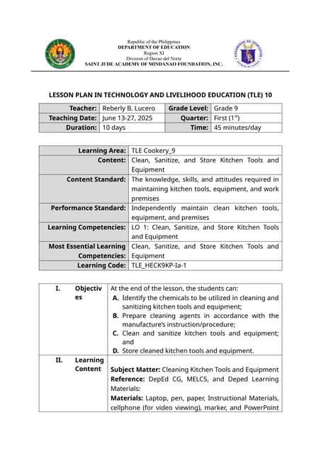 COOKERY9_Q1_W2_Clean_and_maintain_kitchen_tools_equipment_and_premises.docx