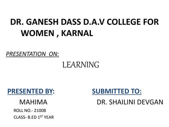Learning :Definition, concept, process &chracterstics | PPTX | Education
