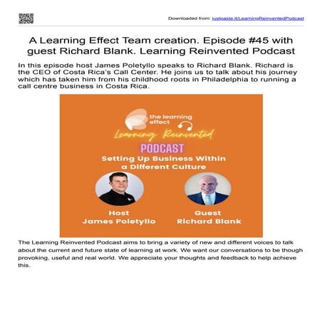 LEARNING REINVENTED PODCAST. A Learning Effect Team creation. | PDF