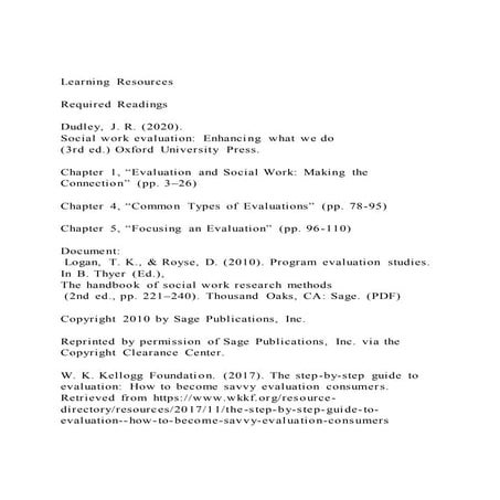 Learning resources required readingsdudley, j. r. (2020). | DOCX
