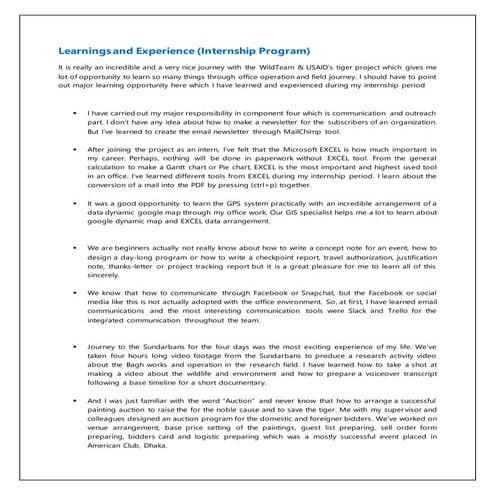 Learnings and experience from the internship program | DOCX