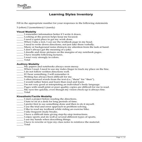 Learning stylesinventory | PDF