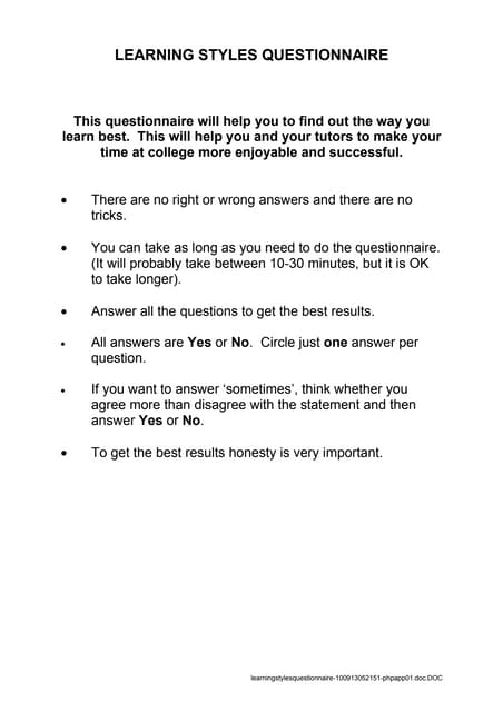Learning styles questionnaire | PDF | Education