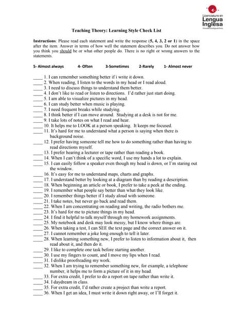 Learning style inventory | PDF