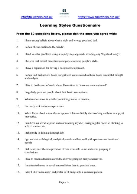 Communication styles questionnaire-1 | PDF