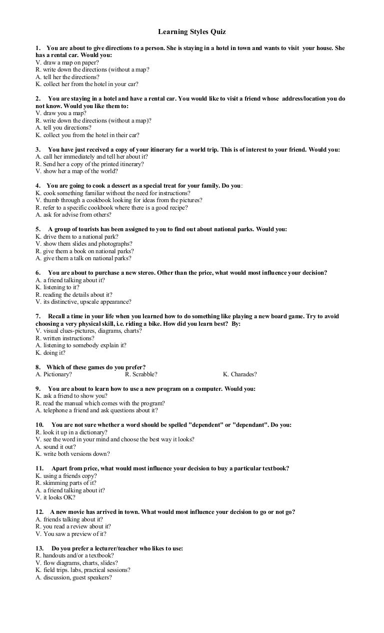 Free Learning Style Test For Students