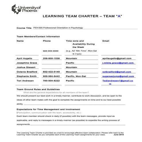 Learning teamcharter | DOC