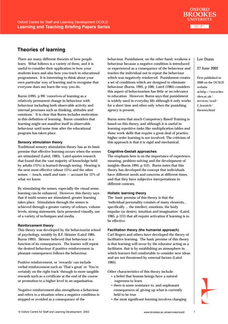 Learning Theory Presentation | PDF | Education