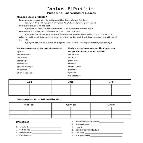 Learning the Preterite Packet - SharingLanguage.org